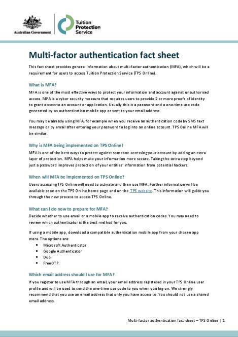 Multi-Factor Authentication - Department of Education, Australian Government